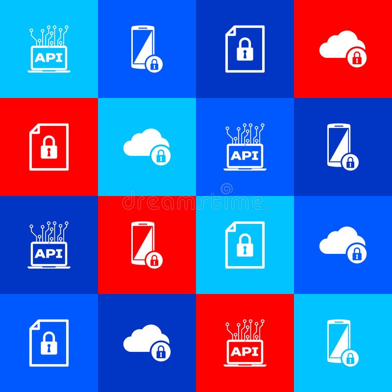 Set Computer Api Interface Smartphone With Lock Document And And