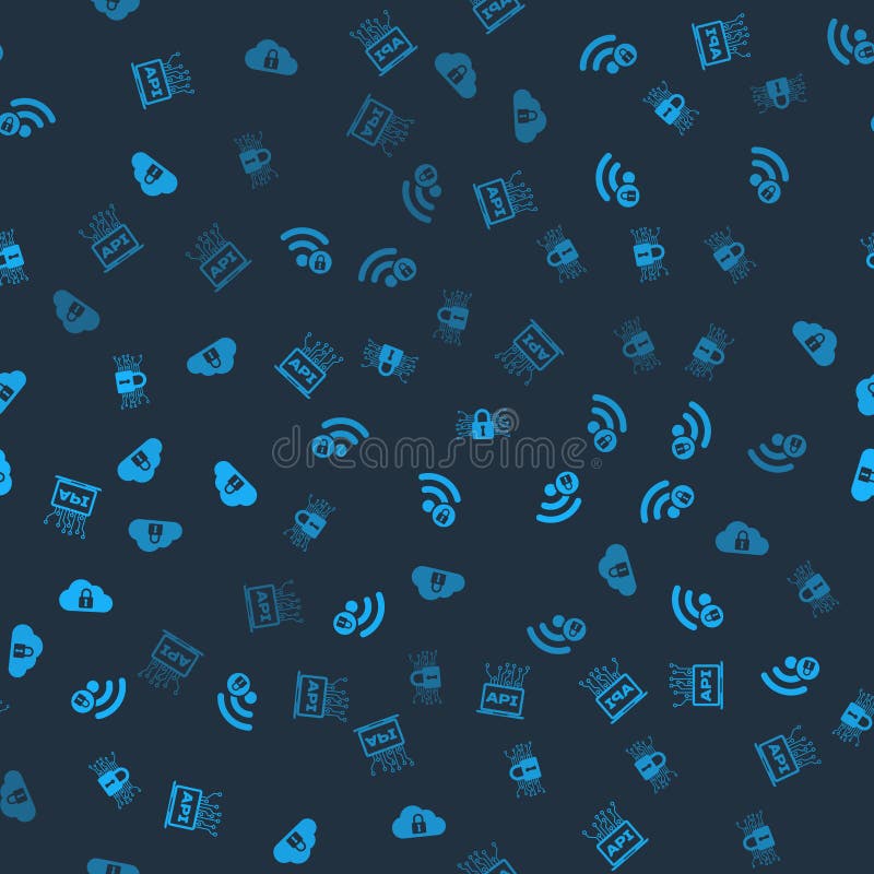 Set Computer Api Interface Wifi Locked Cyber Security And Cloud Computing On Seamless Pattern