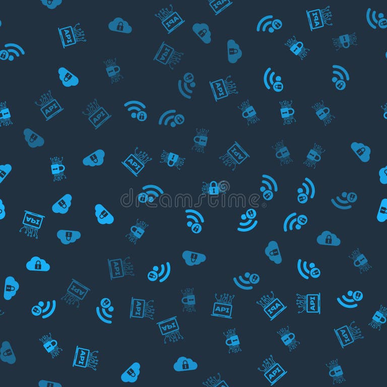 Set Computer Api Interface, Wifi Locked, Cyber Security and Cloud Computing on Seamless Pattern ...