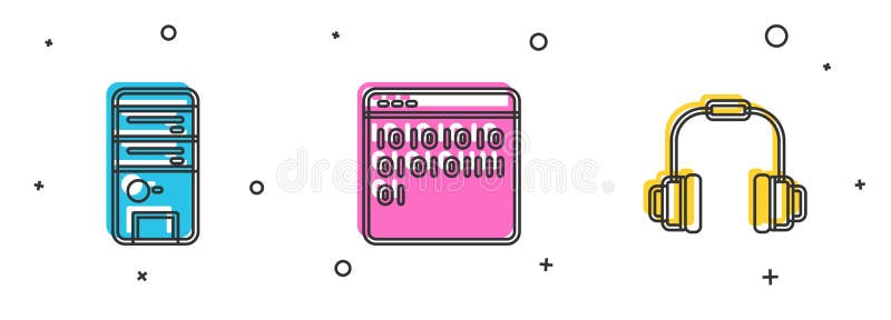 Set Computer, Binary Code and Headphones Icon. Vector Stock Vector ... Set Computer, Binary Code and Headphones Icon. Vector Stock Vector ...