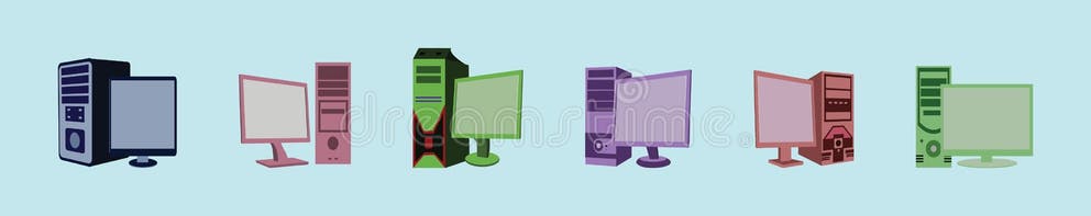 Set of Computer Cartoon Design Template with Various Models. Vector ...