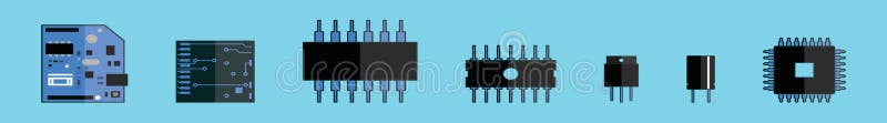 Set of Computer Chips Cartoon Icon Design Template with Various Models ...