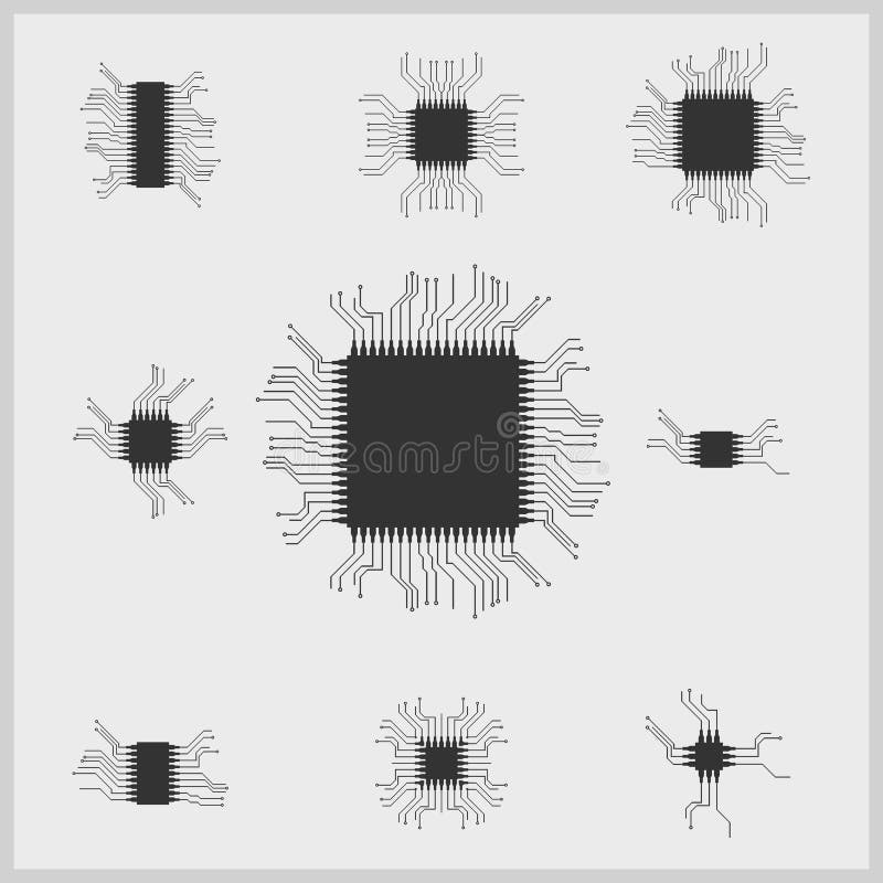 Set of Computer Chips Icons. Stock Vector - Illustration of network ...