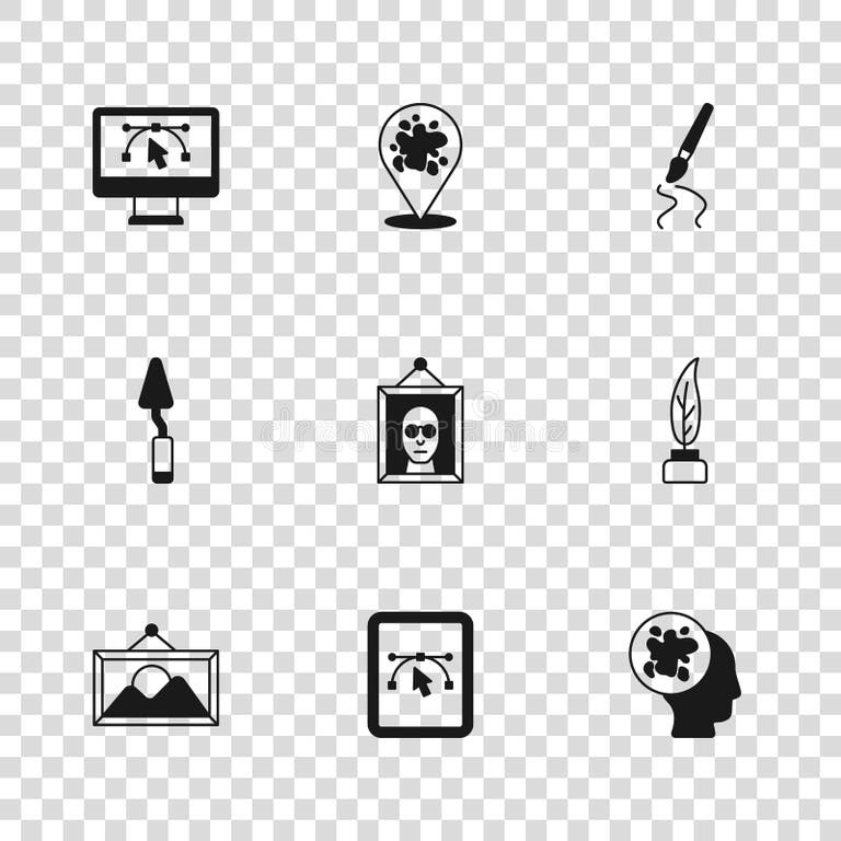 Set Computer with Design Program, Feather and Inkwell, Paint Spray ...