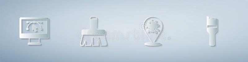 Set Computer with Design Program, Paint Brush, Spray and . Paper Art ...