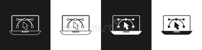Set Computer Display with Vector Design Program Icon Isolated on Isolated on Black and White ...