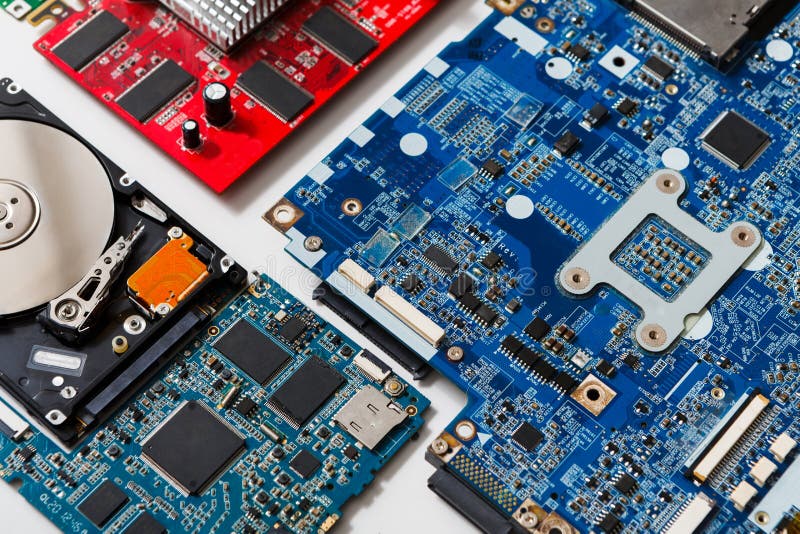 Set of Computer Electronic Parts Closeup Stock Photo - Image of ...