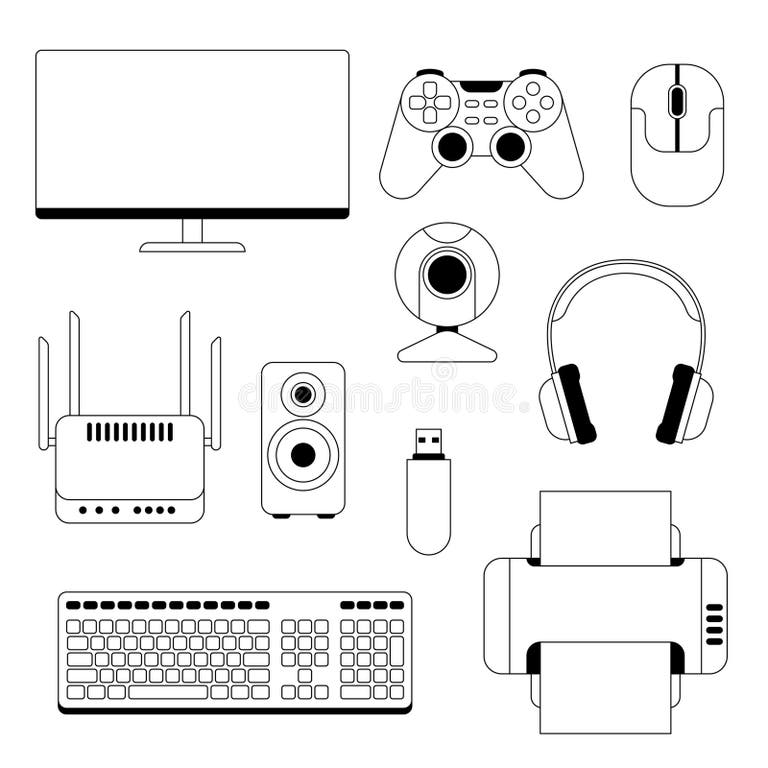 Set of Computer Equipment. Gaming Technology and Work Devices Stock ...