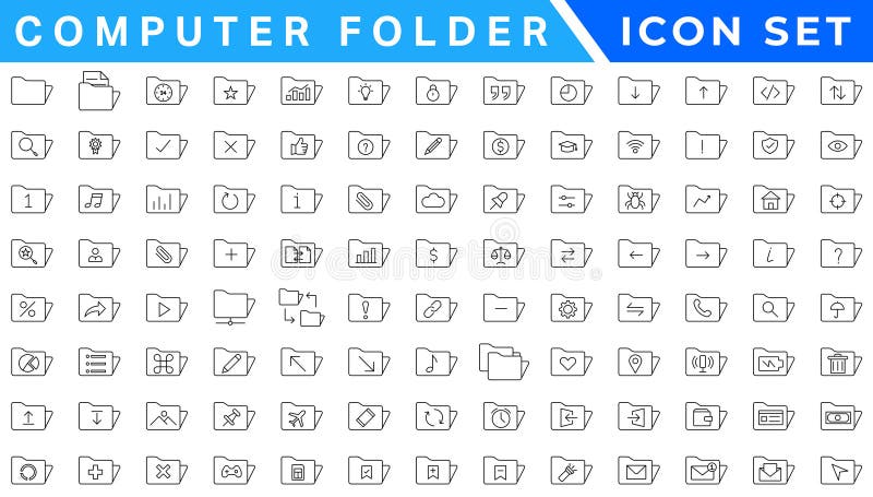 Set of Computer Folder Icons Symbol Pc File or Document Search ...