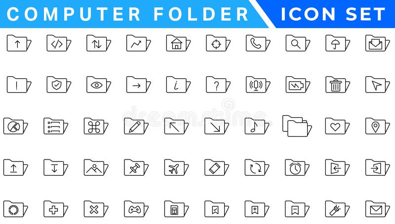 Set of Computer Folder Icons Symbol Pc File or Document Search ...