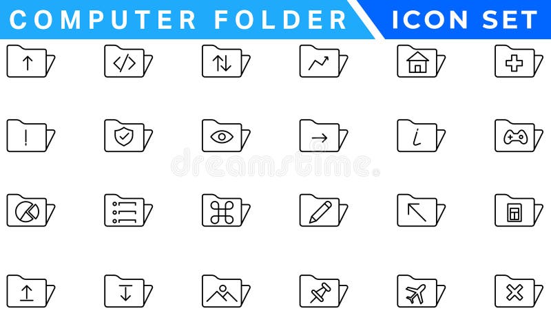 Set of Computer Folder Icons Symbol Pc File or Document Search ...