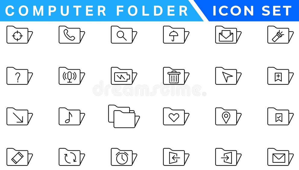 Set of Computer Folder Icons Symbol Pc File or Document Search ...