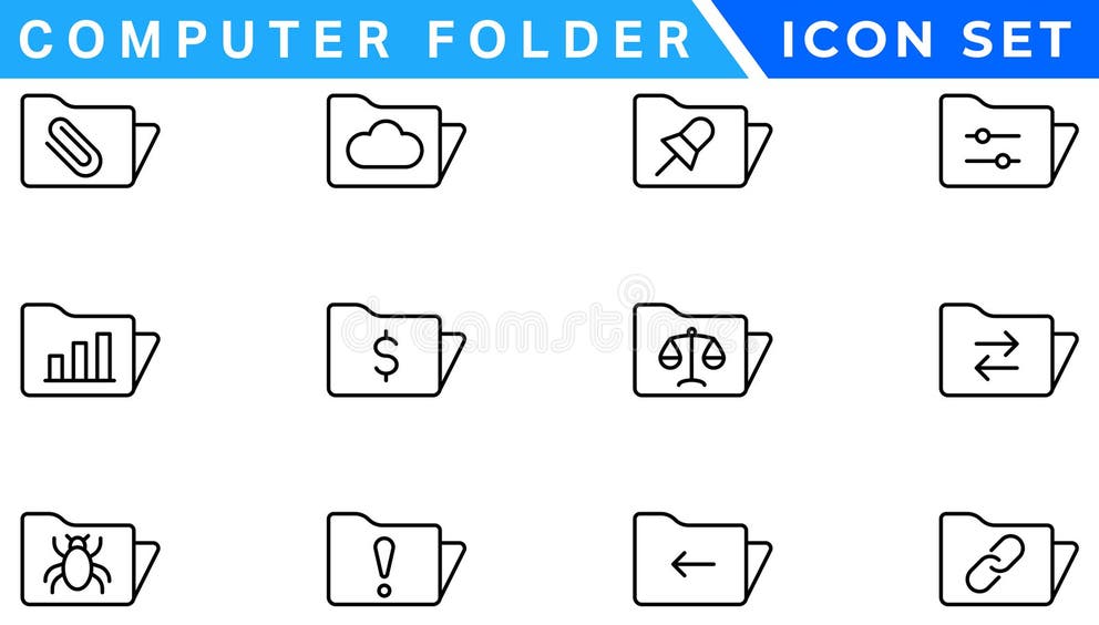 Set of Computer Folder Icons Symbol Pc File or Document Search ...