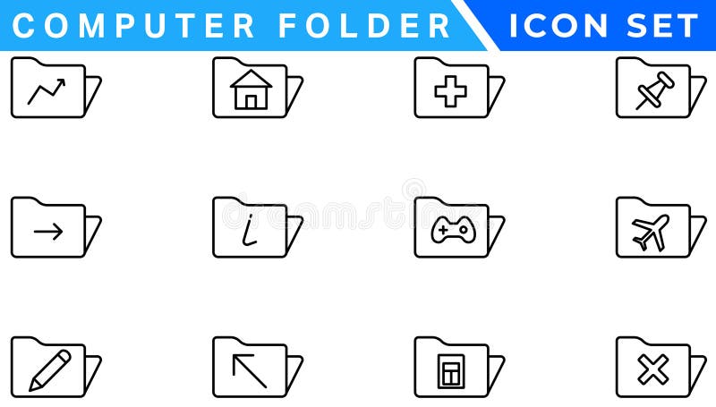 Set of Computer Folder Icons Symbol Pc File or Document Search ...