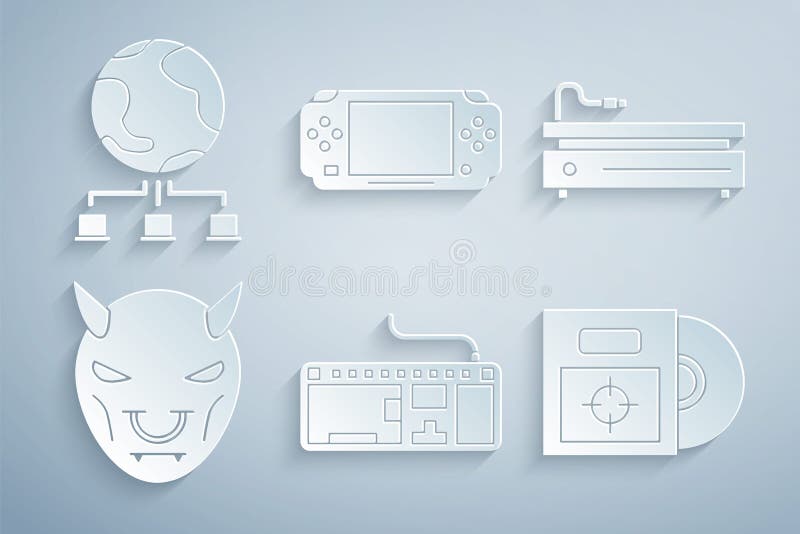 Set Computer Keyboard, Video Game Console, Mask of the Devil with Horns ... Set Computer Keyboard, Video Game Console, Mask of the Devil with Horns ...