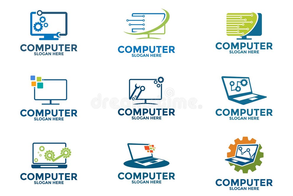 Set of Computer Logo Design Vector, Computer Service Logo Template ...