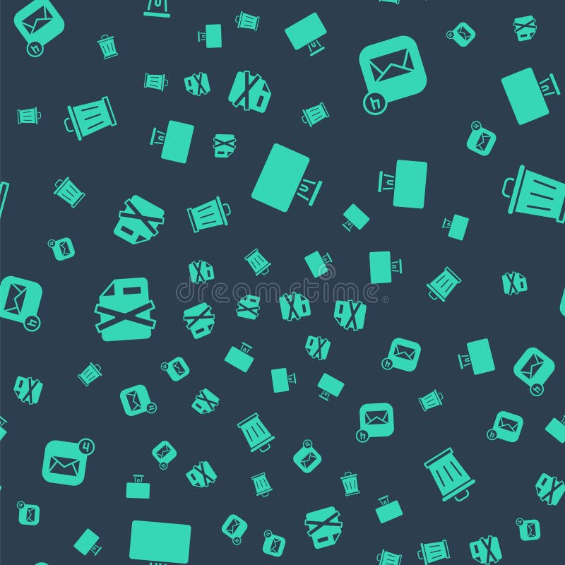 Set Computer Monitor Envelope Delete File Document And Trash Can On Seamless Pattern Vector 3134