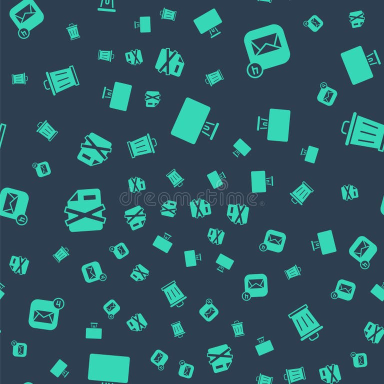 Set Computer Monitor, Envelope, Delete File Document and Trash Can on Seamless Pattern. Vector ...