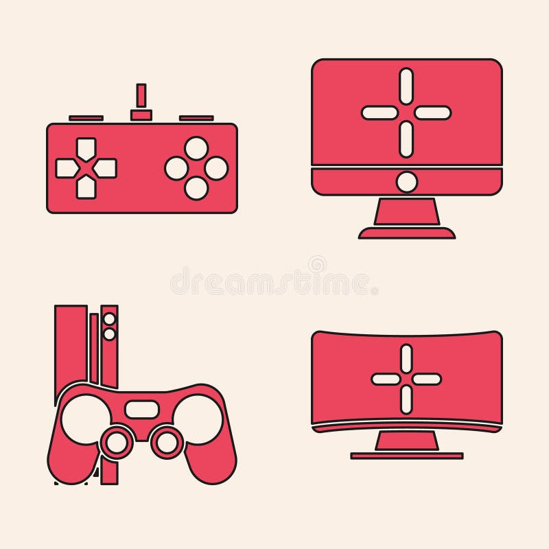 Set Computer Monitor, Gamepad, Computer Monitor and Game Console with ... Set Computer Monitor, Gamepad, Computer Monitor and Game Console with ...