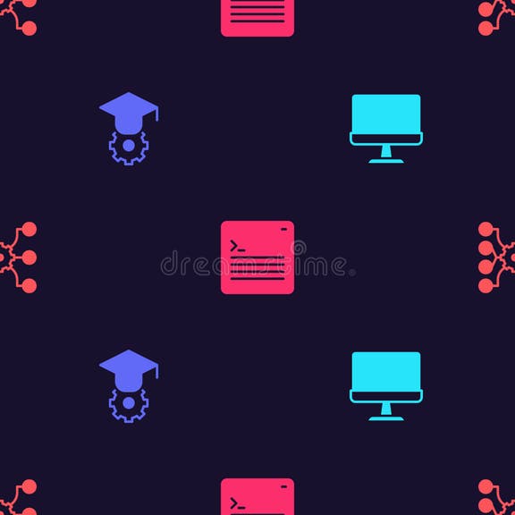 Set Computer Monitor, Graduation Cap, Web Developer Programming Code ...