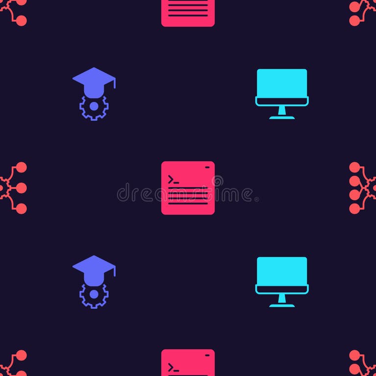 Set Computer Monitor, Graduation Cap, Web Developer Programming Code and Neural Network on ...