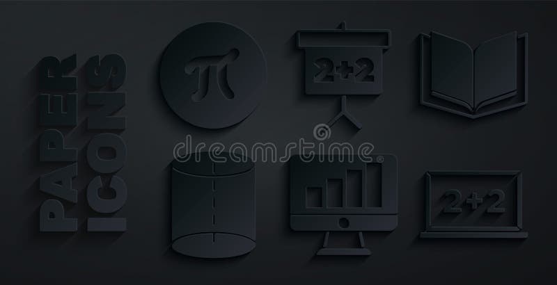 Set Computer Monitor with Graph Chart, Open Book, Geometric Figure ...