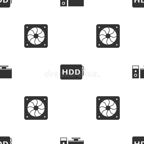 Set Computer Monitor, Hard Disk Drive HDD and Cooler on Seamless ...