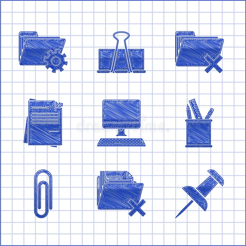 Set Computer Monitor with Keyboard, Delete Folder, Push Pin, Pencil ... Set Computer Monitor with Keyboard, Delete Folder, Push Pin, Pencil ...