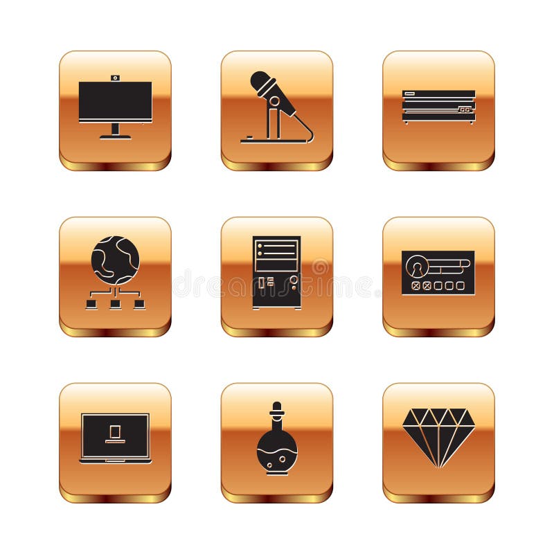 Set Computer Monitor, Laptop, Bottle with Magic Elixir, Network, Video ...