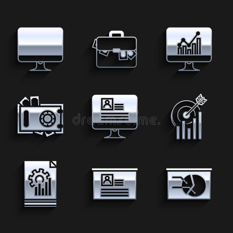 Set Computer Monitor with Resume, Board, Graph Chart, Target, Document ... Set Computer Monitor with Resume, Board, Graph Chart, Target, Document ...