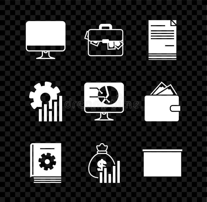 Set Computer Monitor Screen, Briefcase and Money, Document, User Manual ... Set Computer Monitor Screen, Briefcase and Money, Document, User Manual ...