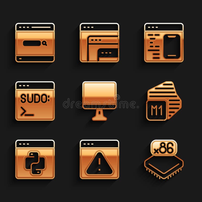 Set Computer Monitor Screen, Browser with Exclamation Mark, Processor ... Set Computer Monitor Screen, Browser with Exclamation Mark, Processor ...