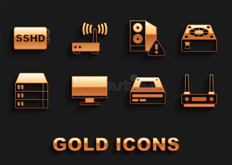 Set Computer Monitor Screen, Cooler, Router and Wi-fi Signal, Optical ... Set Computer Monitor Screen, Cooler, Router and Wi-fi Signal, Optical ...
