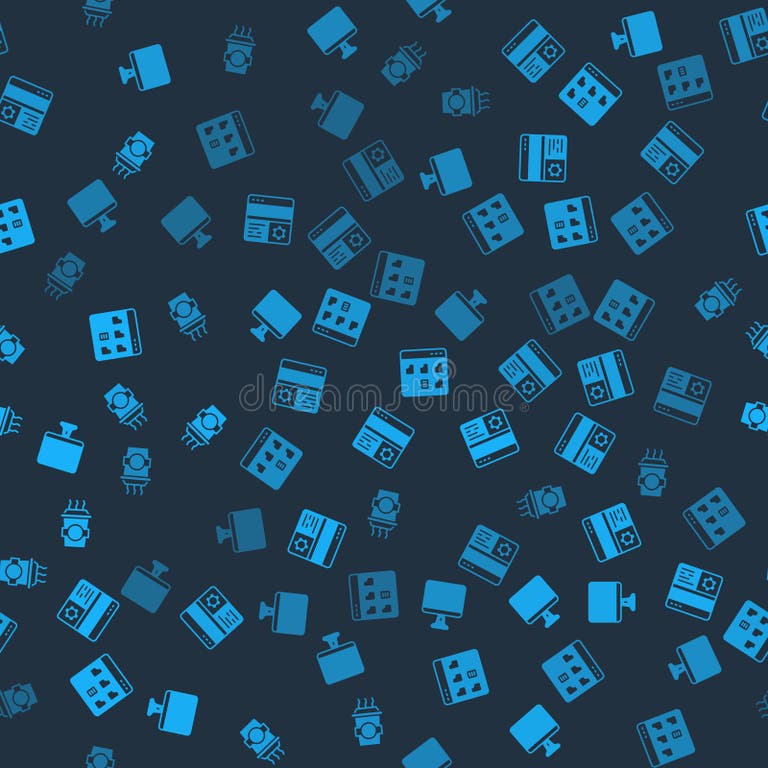 Set Computer Monitor Screen Debugging Browser Files And Coffee Cup Go On Seamless Pattern