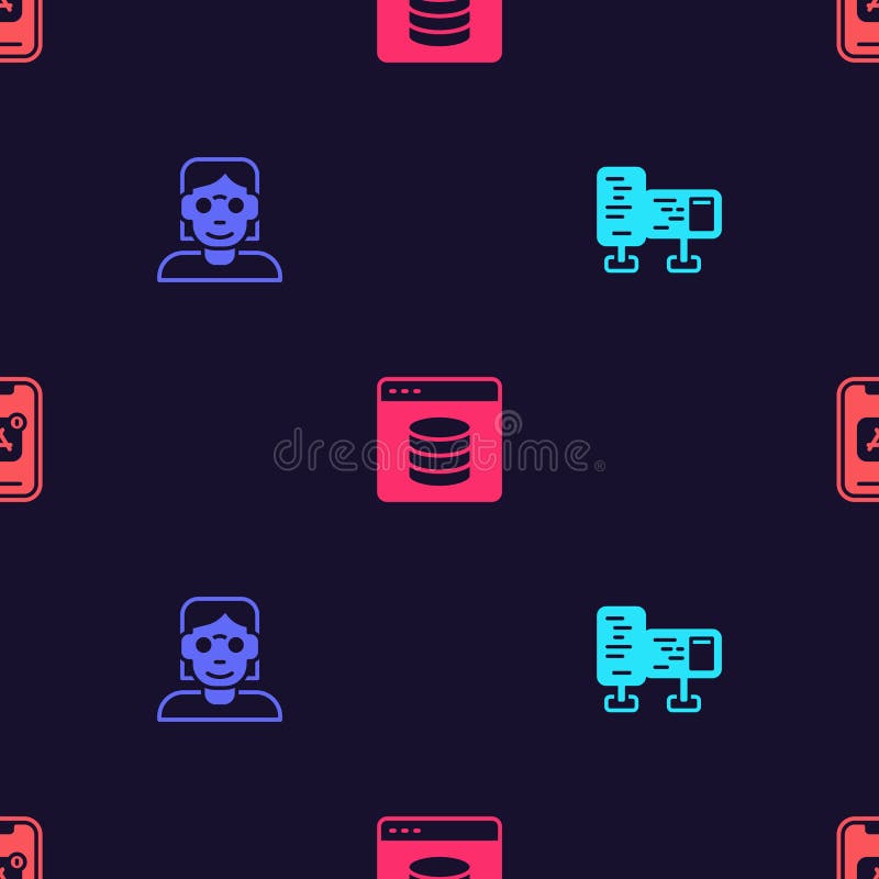 Set Computer Monitor Screen Hacker Coder Server Data Web Hosting And Mobile Apps On Seamless
