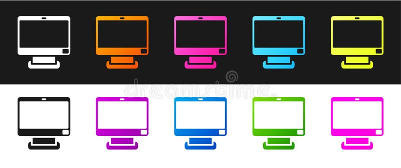 Set Computer Monitor Screen Icon Isolated on Black and White Background ...