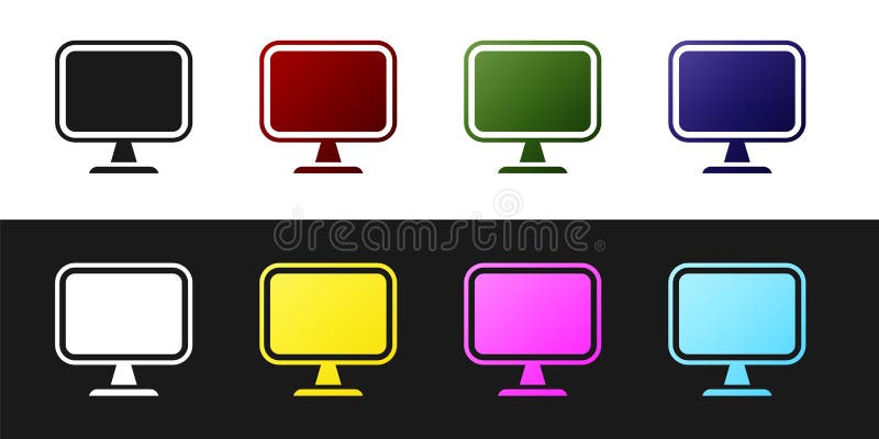 Set Computer Monitor Screen Icon Isolated on Black and White Background ...