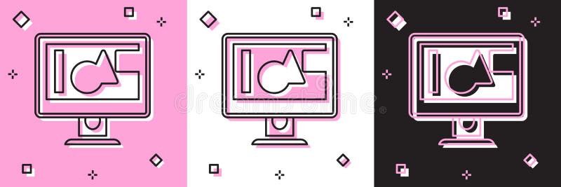 Set Computer Monitor Screen Icon Isolated on Pink and White, Black ...