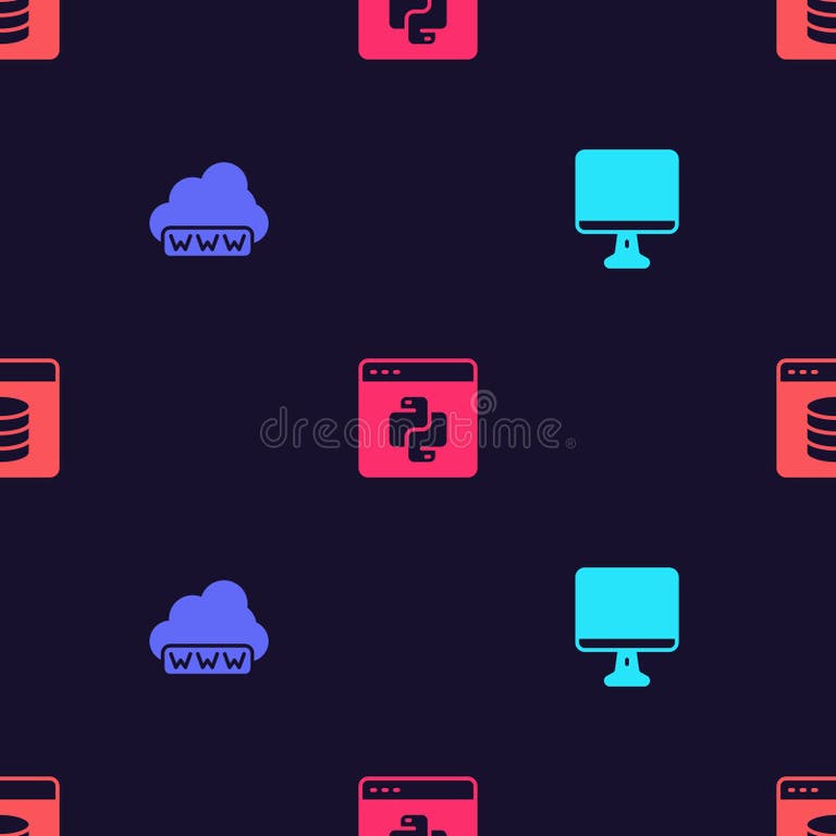 Set Computer Monitor Screen, Web Development, Python Programming Language and Server, Data ...