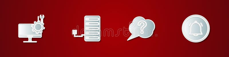 Set Computer Monitor Service, Server, Speech Bubble Question and Button ...