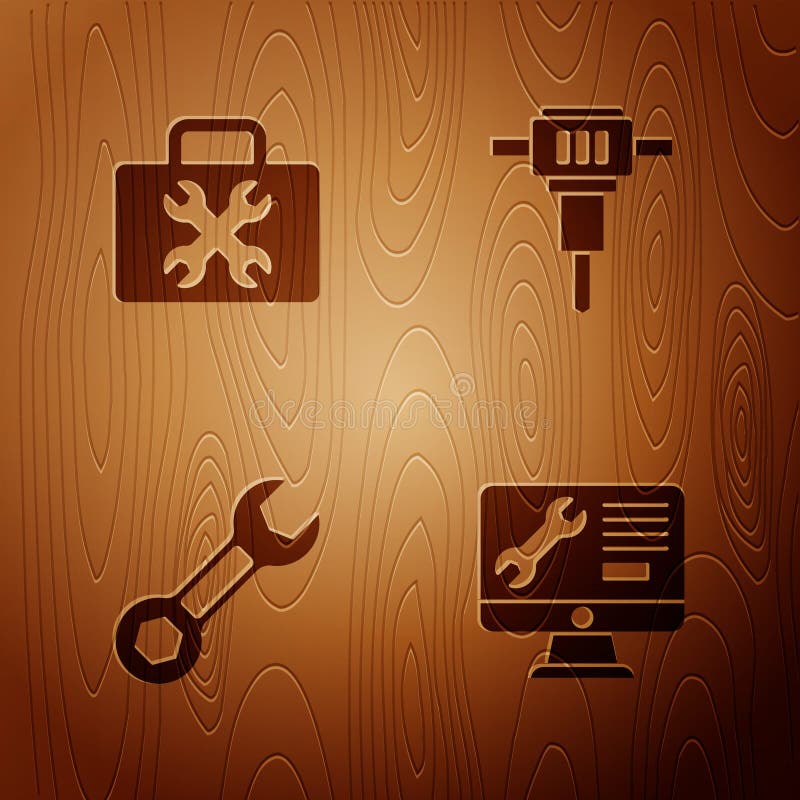Set Computer Monitor Service, Toolbox, Wrench Spanner and Construction ...