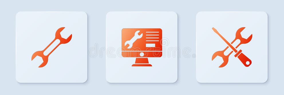 Set Computer Monitor Service, Wrench Spanner and Screwdriver and Wrench ...