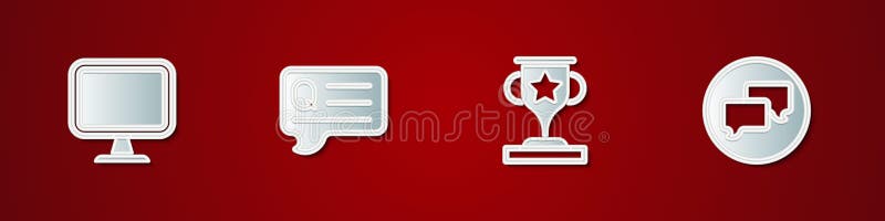 Set Computer Monitor, Speech Bubbles with Question, Award Cup and Chat ...