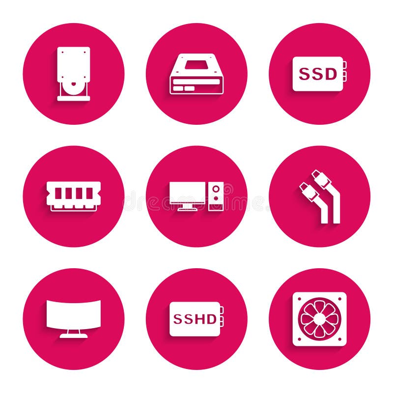 Set Computer Monitor, SSHD Card, Cooler, LAN Cable Network Internet ...