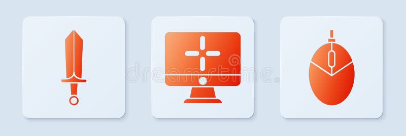 Set Computer Monitor, Sword for Game and Computer Mouse Gaming. White ... Set Computer Monitor, Sword for Game and Computer Mouse Gaming. White ...