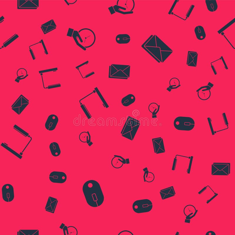 Set Computer Mouse, Clock, Table Lamp and Envelope on Seamless Pattern ...