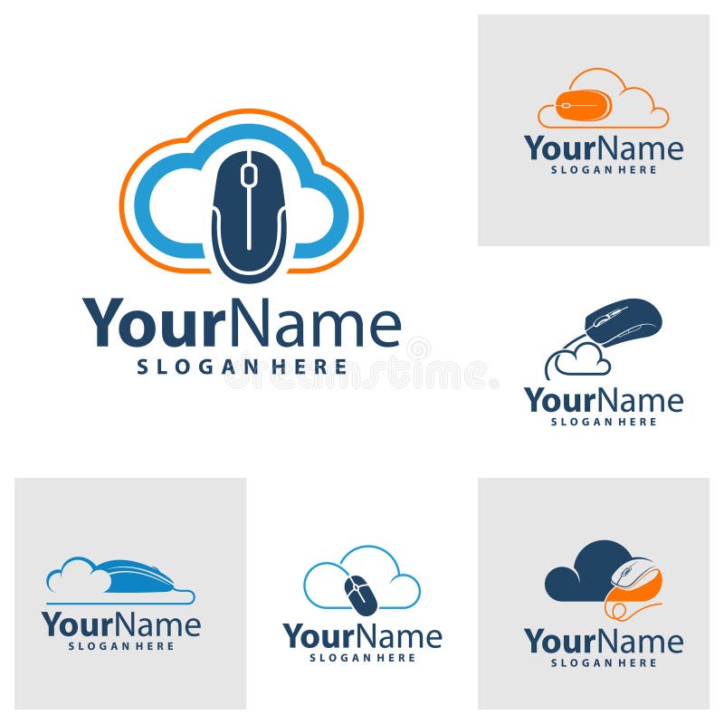 Set of Computer Mouse with Cloud Logo Design Vector Illustration. Mouse ...