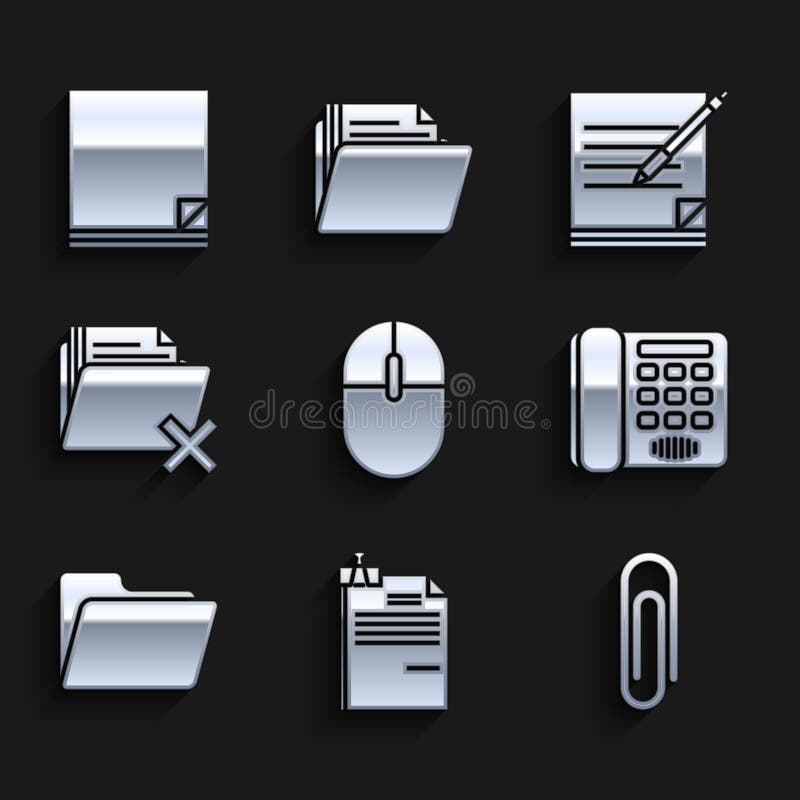 Set Computer Mouse, File Document and Binder Clip, Paper, Telephone ...