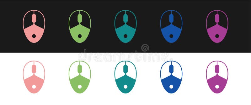 Set Computer Mouse Gaming Icon Isolated on Black and White Background ...