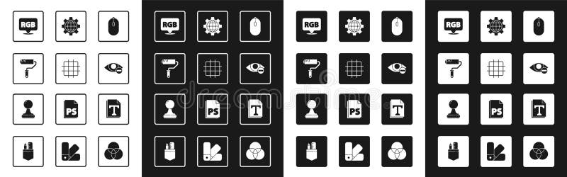 Set Computer Mouse, Grid Graph Paper, Paint Roller Brush, Speech Bubble ...